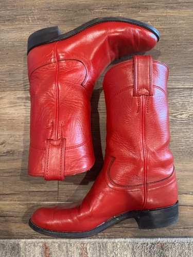 JUSTIN Red Leather Roper Cowboy Boots Womens Size 6 B. Style L3055 USA ...