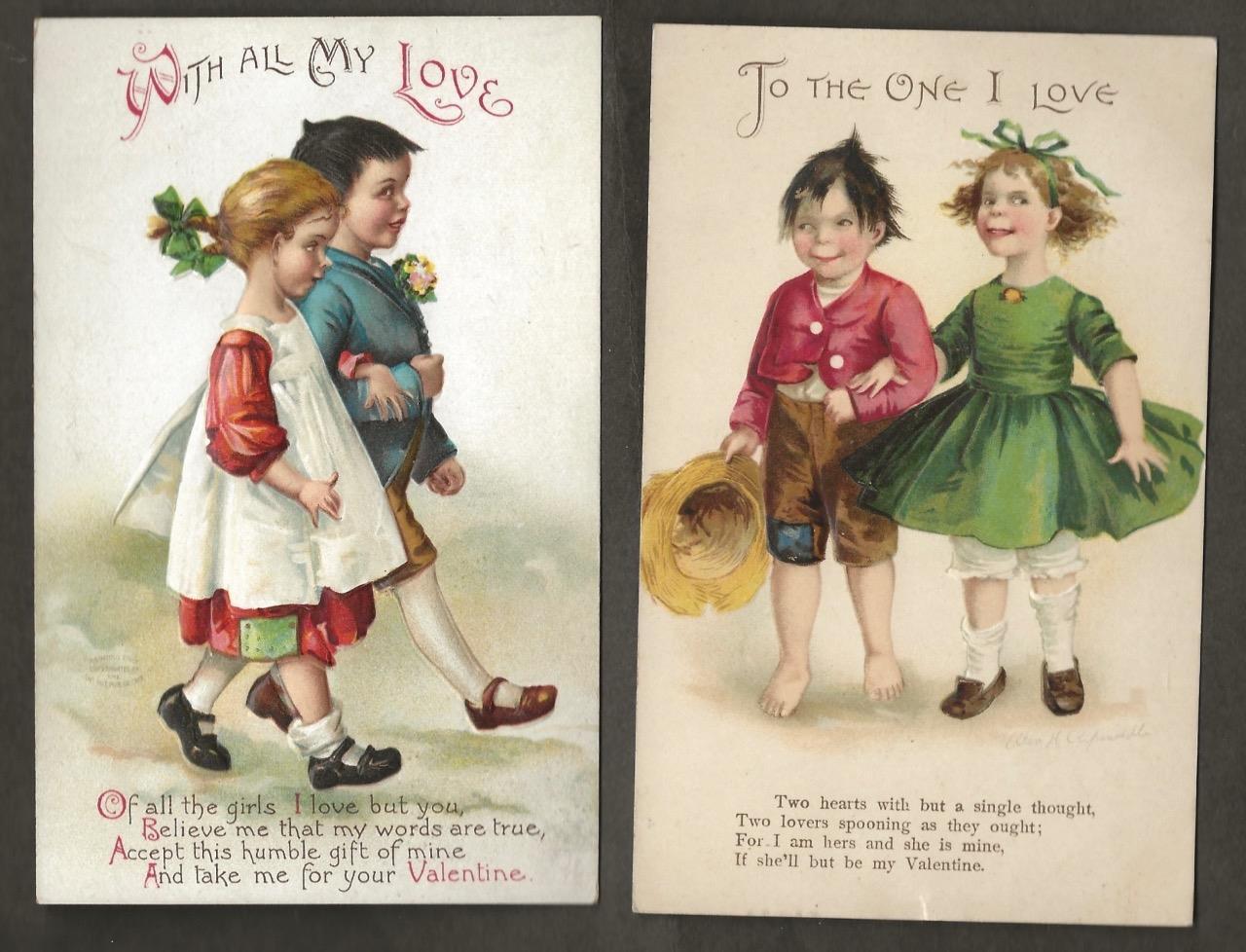 Lot of 2 Valentine Postcard Ellen Clapsaddle Young Couples Strolling ...
