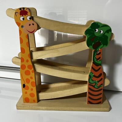 Wooden Ramp Multicoloured Click Clack Car Slider Race Track Toddler Toy ...