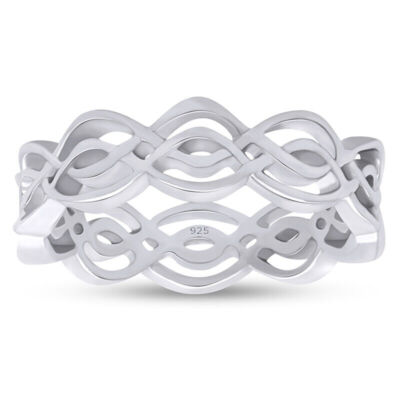 Wicca Weave Celtic Band Ring for Women's 14K White Gold Plated Sterling ...