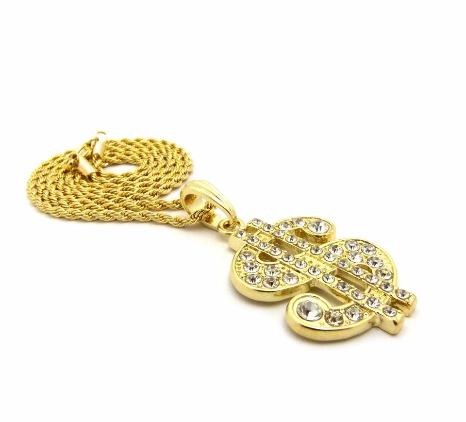 NEW DOLLAR SIGN PENDANT & 24" BOX/CUBAN/ROPE CHAIN HIP HOP NECKLACE ...