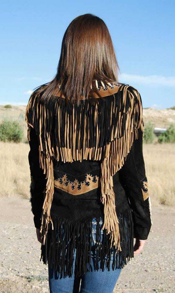 Women Native American Western Cowboy Leather Jacket Suede Contrast ...