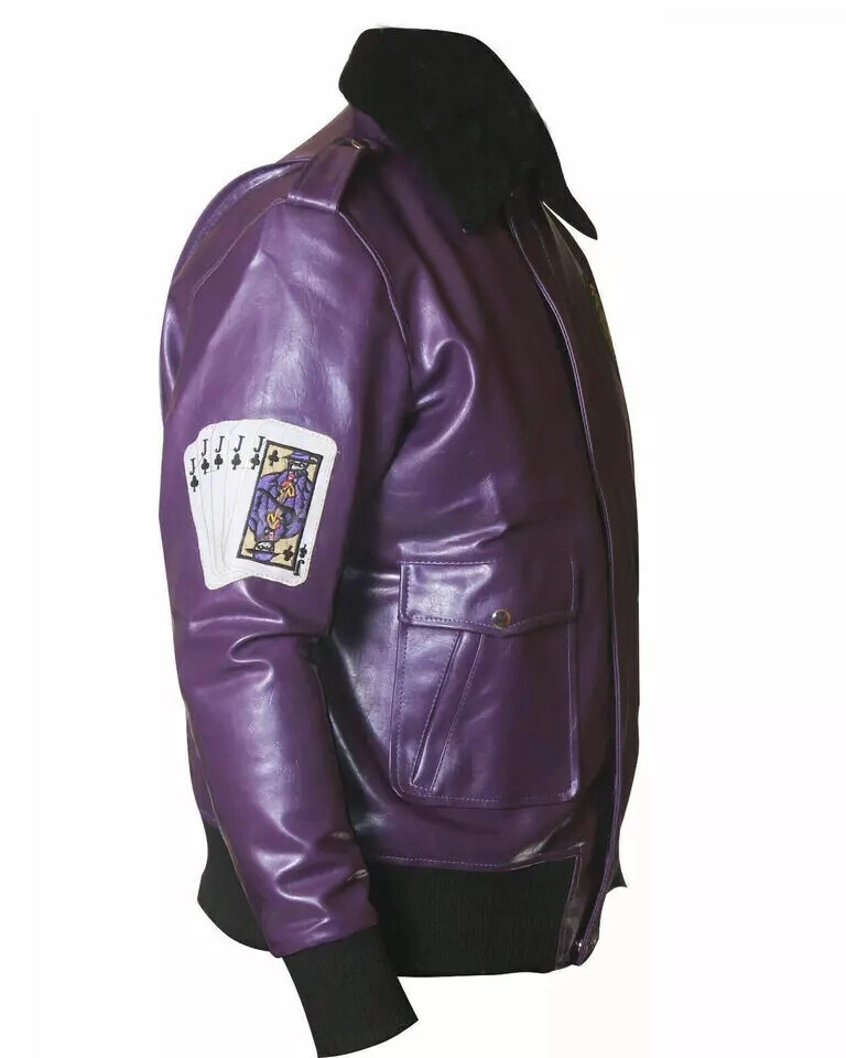 Men's Joker Goon Purple Bomber Jacket Faux Leather Fur Collar Halloween ...