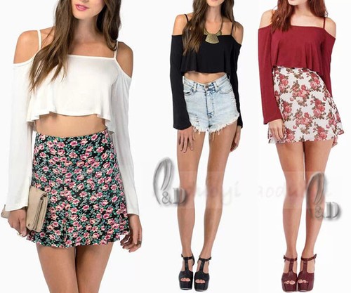 WHOLESALE BULK LOT OF 10 PCS MIXED COLOUR SIZE Off Shoulder Crop Top ...