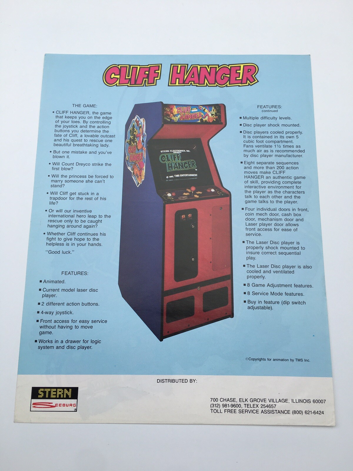 Original Flyer Stern Cliff Hanger Laser Disc Arcade Game Borne Arcade ...