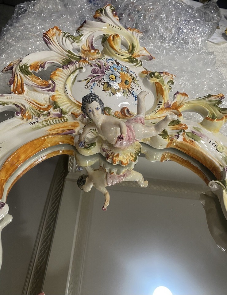 Mid-20th Century Italian Capodimonte Porcelain Mirror with Flowers and ...