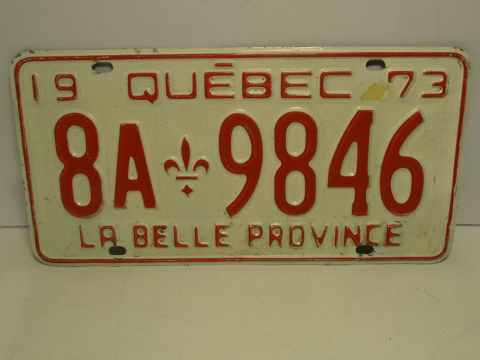 1973 Quebec Canada License Plate 8A9846 Red on White La Belle Expired ...