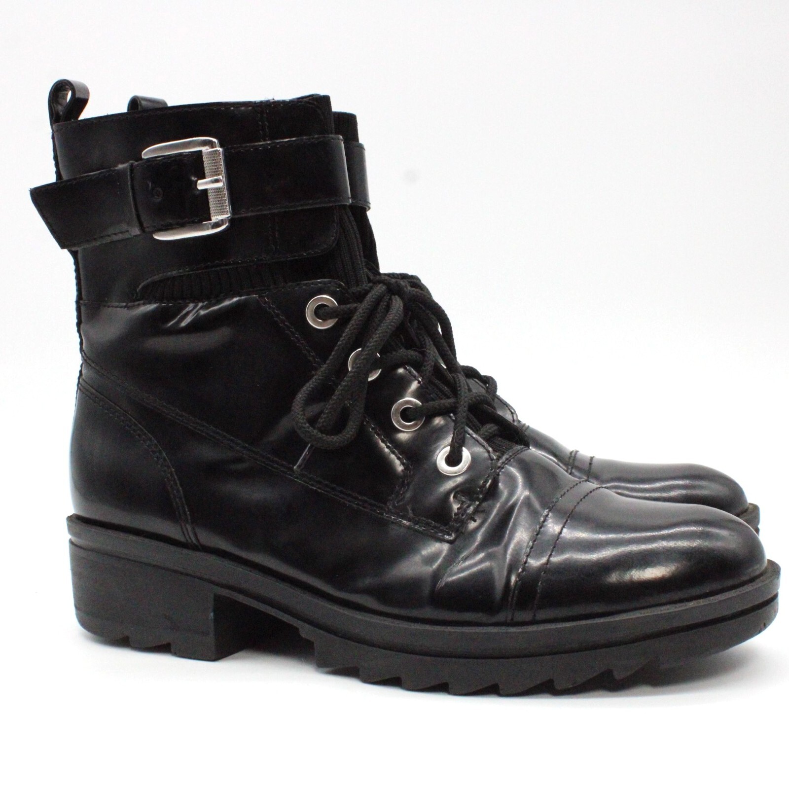 Marc Fisher Womens White 1" Platform Bristyn Block Heel Leather Combat ...