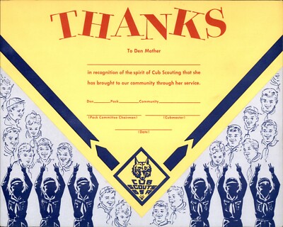 Vintage Blank BOY SCOUTS OF AMERICA Certificate Den Mother Appreciation ...