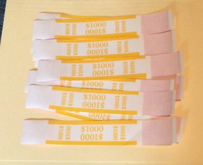 100 New Self Sealing Yellow $1000 Currency Straps Bands for cash money ...