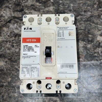 EATON HFD3020 HFD 65k 20 A 3P 600V CIRCUIT BREAKER | eBay