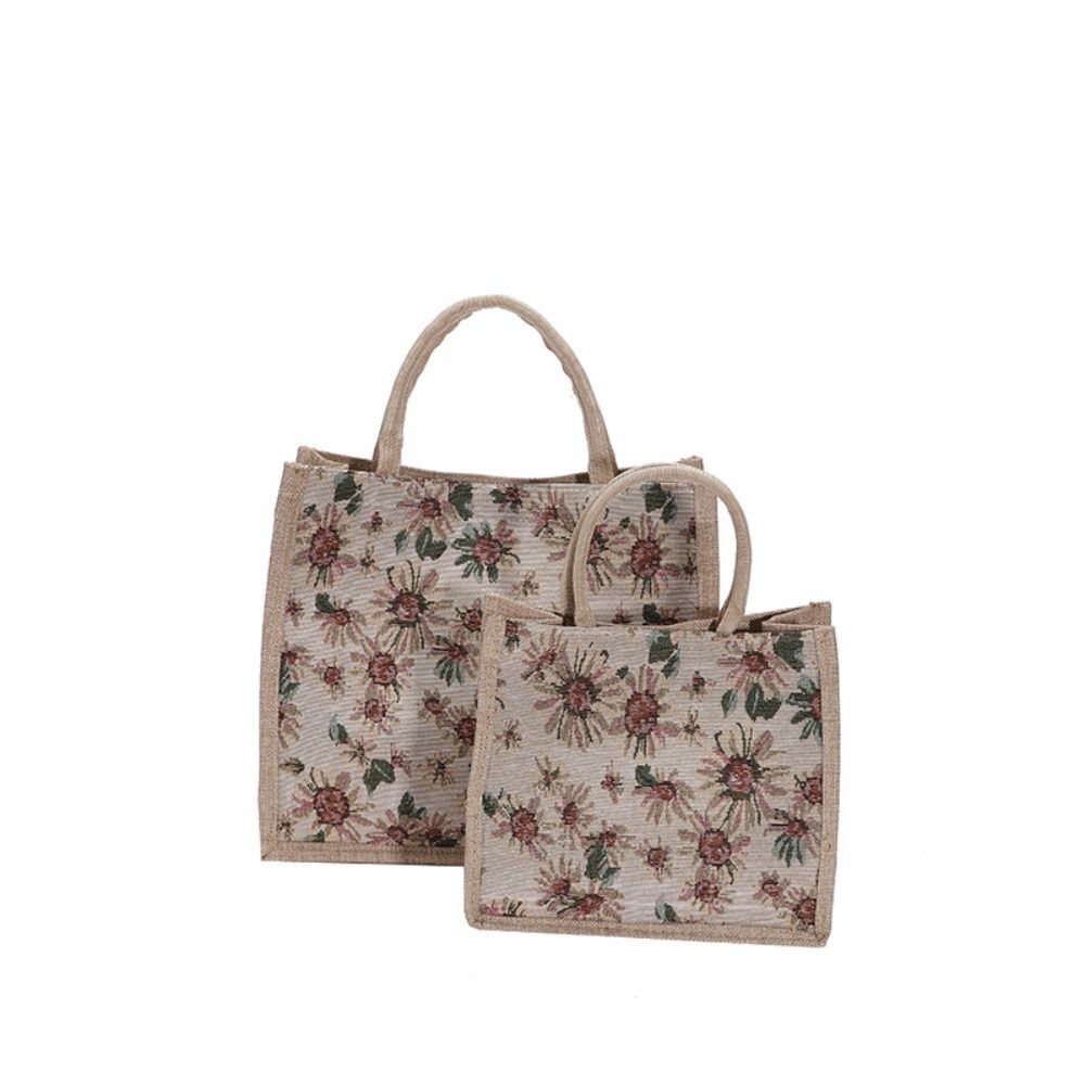 Flower Pattern Women Casual Lunch Pouch Flax Tote Bag Handbag Mummy Bag ...