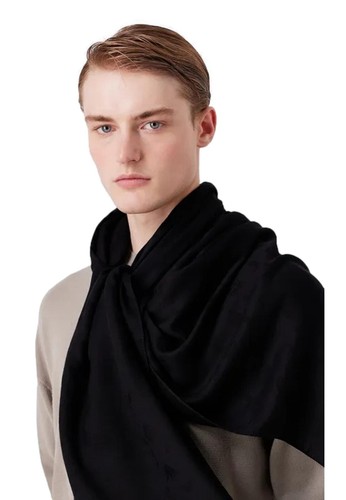 NWT EMPORIO ARMANI BLACK SCARF WITH FRAYED EDGES 625260 3F363 | eBay