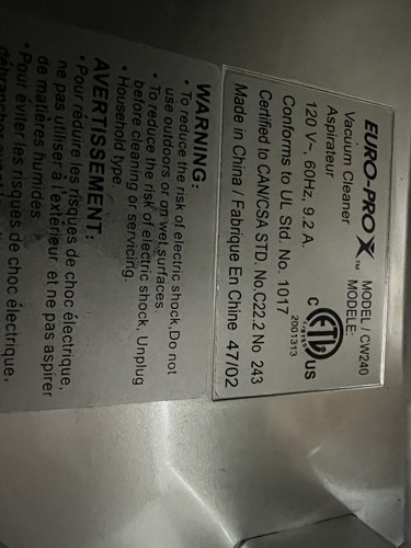 Shark Euro Pro Select CW240 Bagless Water Filtration 1100W Rare ...