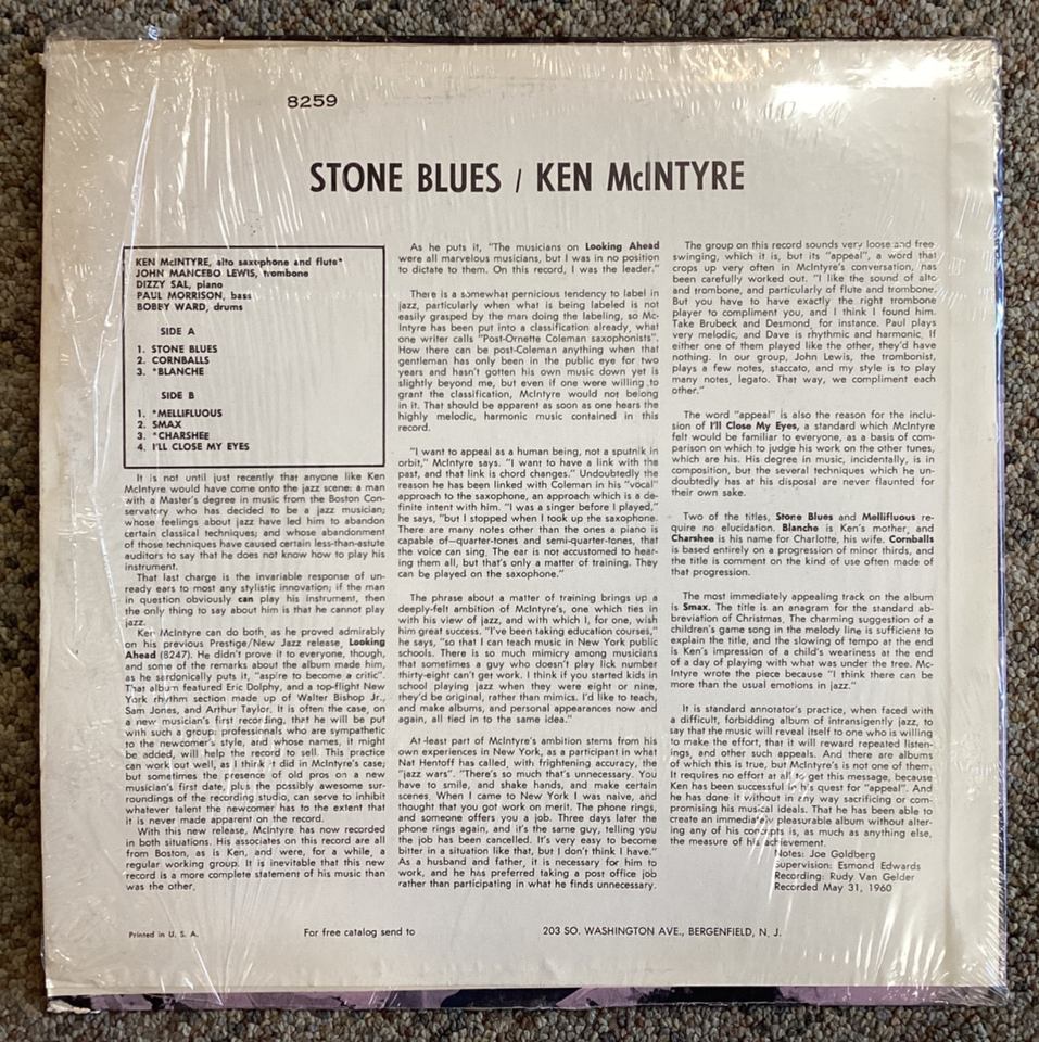 Ken McIntyre - Stone Blues - 1961 Press PRNJ 8259 w/Shrink VG+/VG | eBay