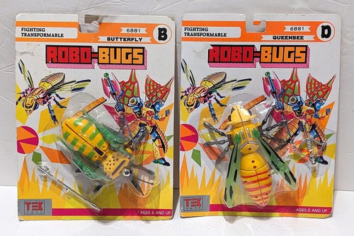 LOT OF 2 VTG NIB Robo-Bugs Queenbee & Butterfly Tek Toys 1980 MOC ...