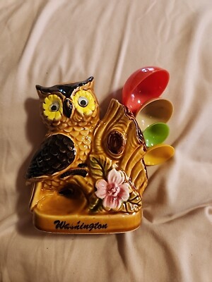 Vintage Owl Measuring Spoon Holder Japan Washington Spoons All There | eBay