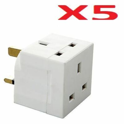 5 X 2 Way Gang 2 WAY 3 PIN PLUG Triple Socket Splitter 13A Mains UK ...
