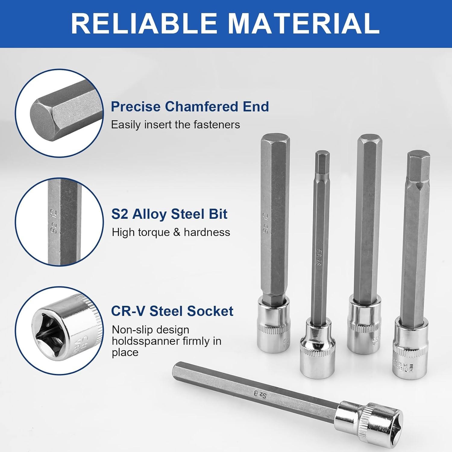 20PCS Extra-Long Allen Hex Bit Socket Set, 3/8 Inch Drive Allen Socket ...