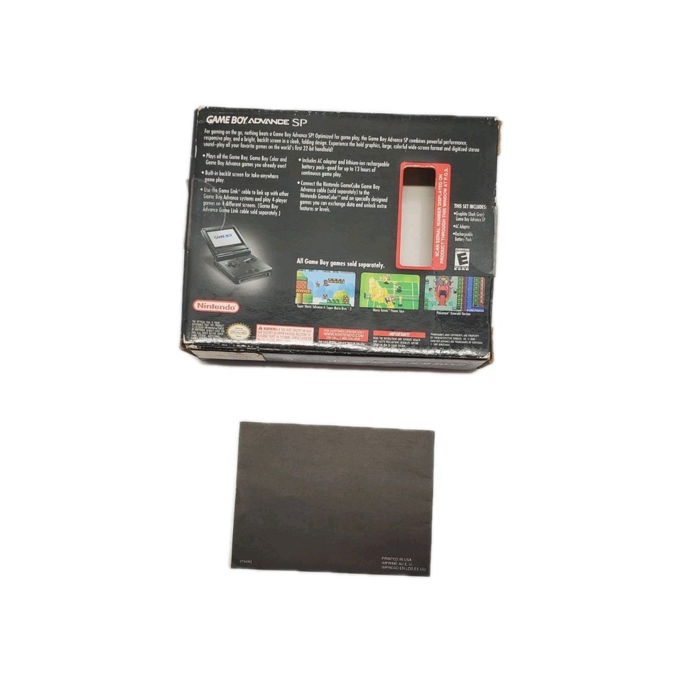 Nintendo Gameboy Game Boy Advance SP GRAPHITE Authentic Box and Insert ...