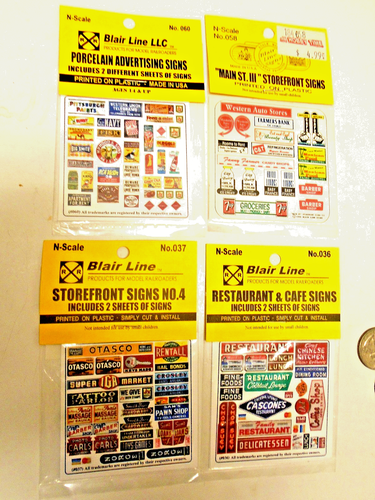 (4) different-Blair Line LLC,, N-Scale,, Storefront Signs DECAL SHEETS ...