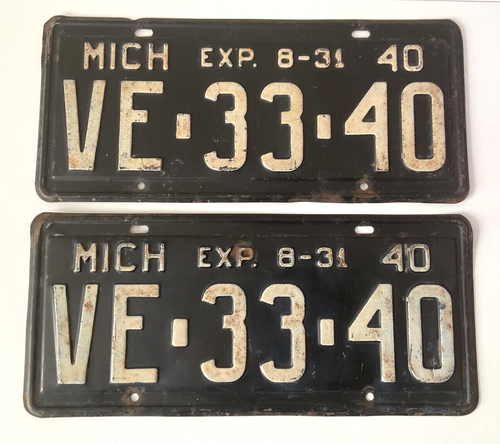 Rare MICHIGAN 1940 HALF YEAR License Plate Plates PAIR ALL ORIGINAL | eBay