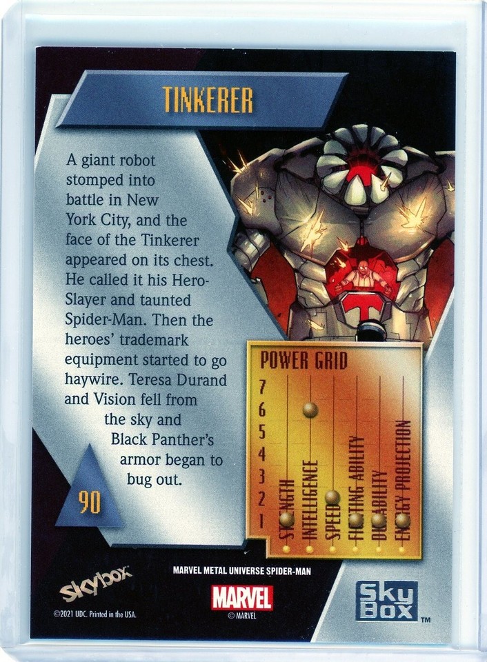 2021 SkyBox Marvel Metal Universe Spider-Man Tinkerer Light FX Gold #90 ...