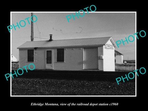 OLD POSTCARD SIZE PHOTO OF ETHRIDGE MONTANA THE RAILROAD DEPOT STATION ...