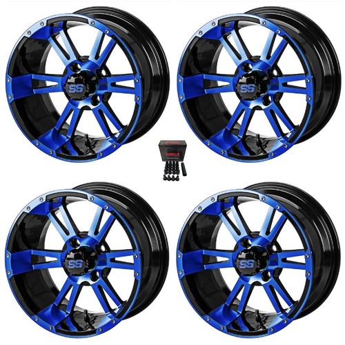 LSI Raptor 14" Golf Cart Wheels/Rims Black/Blue Yamaha | eBay