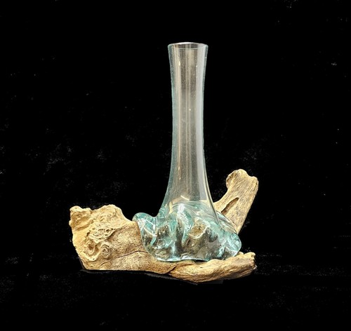 Jardin de Bali - Gamal Wood Base, Glass Flower Vase | eBay UK