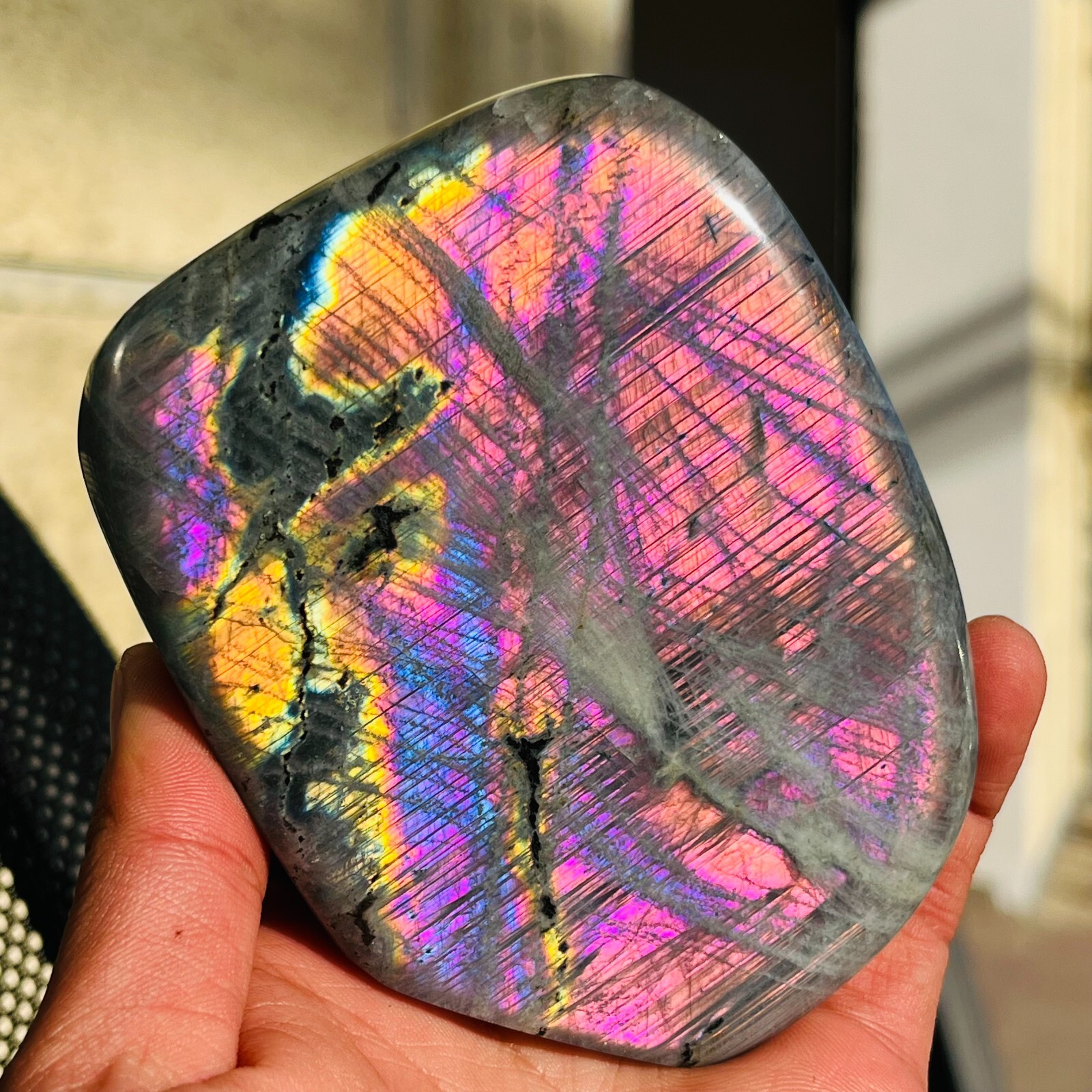 600g Natural Purple Flash Labradorite Quartz Crystal Freeform Mineral ...