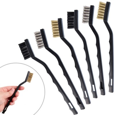 6 Pc MINI WIRE BRUSH SET 2 Steel, 2 Brass, 2 Nylon Rust Suede Small ...