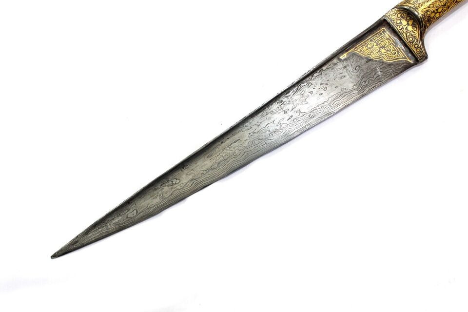 Pesh-Kabz Dagger Knife Damascus Steel Blade Pure Gold Koftgari Inlay ...