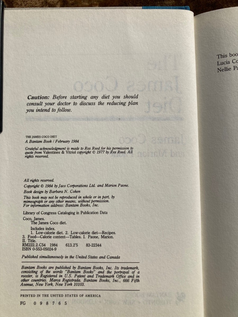 James Coco Diet Menu