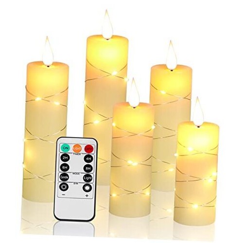 Flameless Candles with String Lights Battery Candles Battery Powered ...