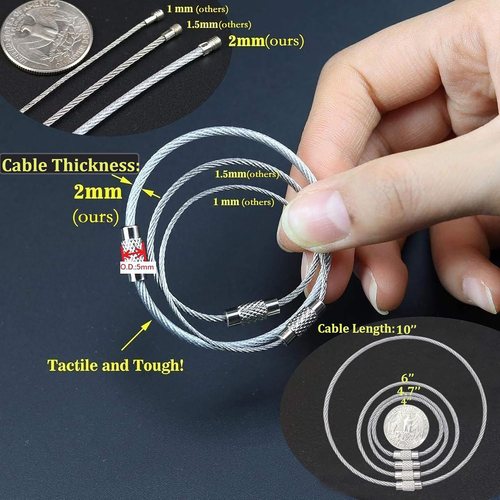 Pack (100) Stainless Steel Wire Keychains Cable, Key Rings, Heavy Duty ...