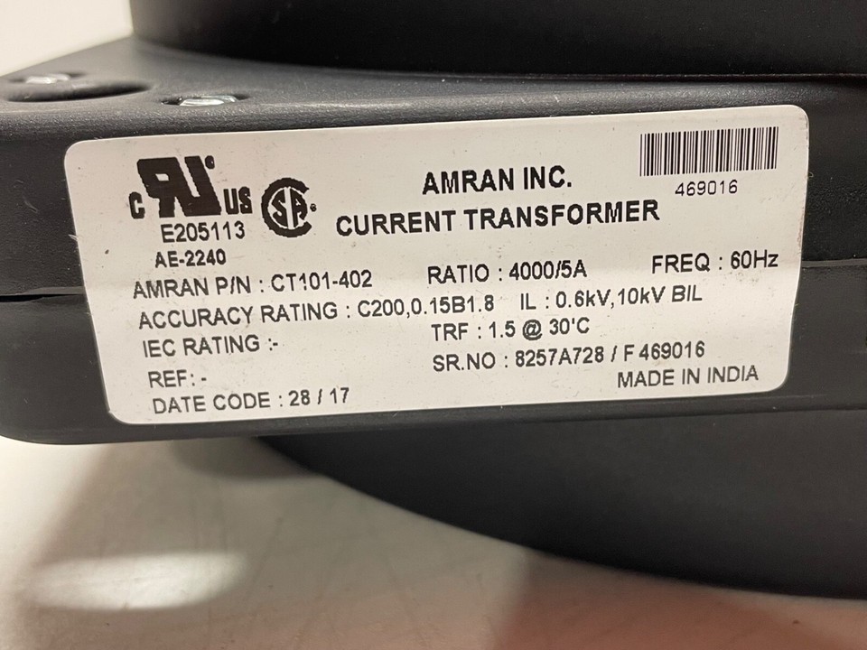 Amran CT101-402 Current Transformer 4000:5A 60-Hz IL: 0.6kV, 10kV BIL ...