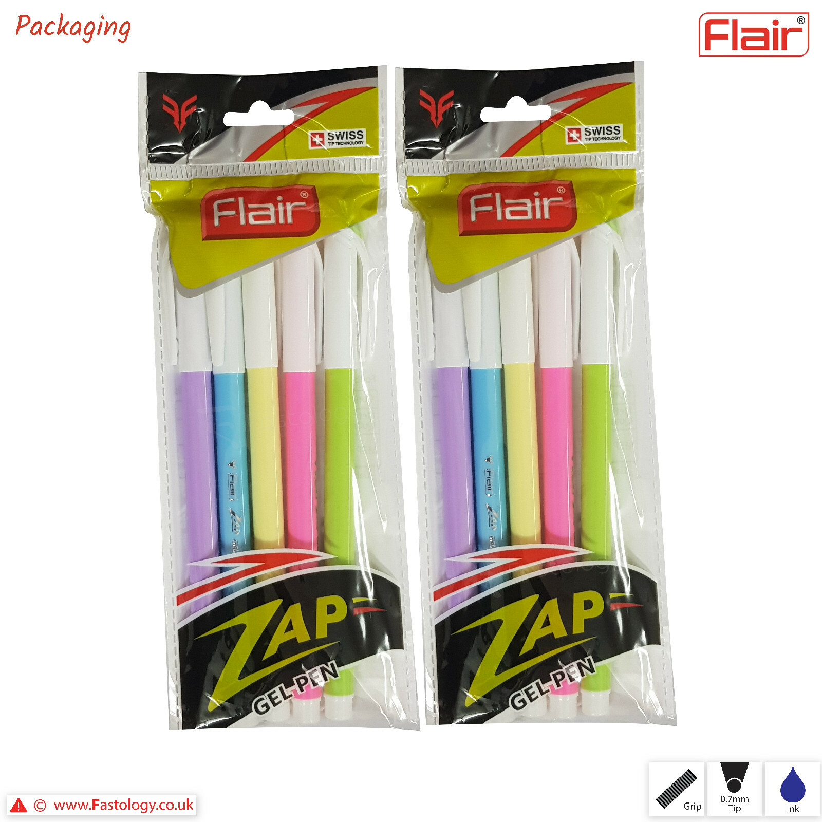BLACK BLUE Gel Pen 0.7mm Fine FLAIR ZAP Smooth Writing Pen x5 x10 ...