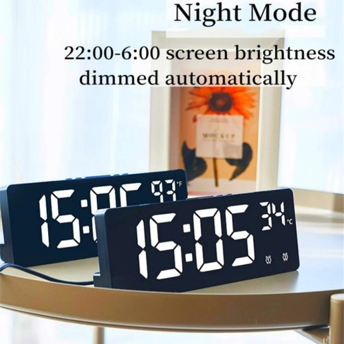 Large Digital Alarm Clock LED Temperature Voice Control Dual Alarm ...