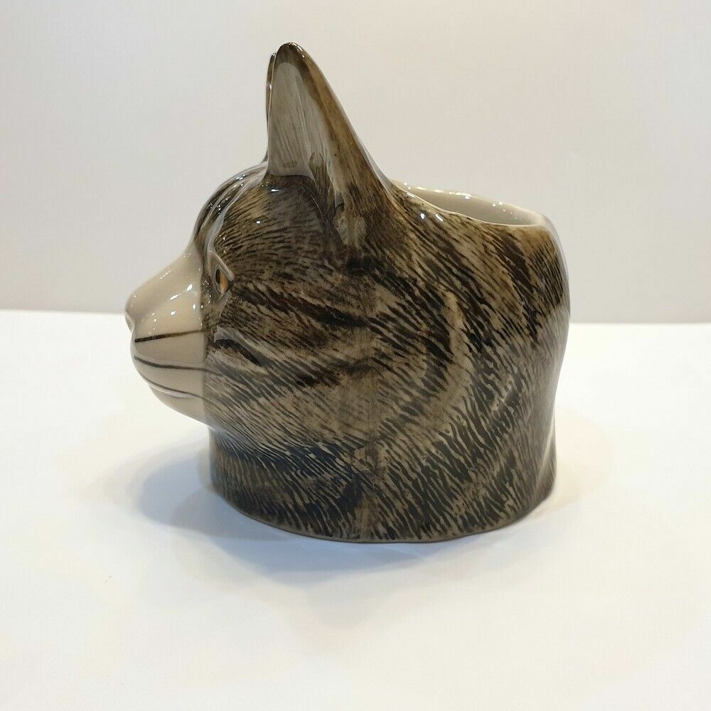 Gray Cat Head Figurine Vase Pot Ceramic Plant Succulent Planter Flower ...