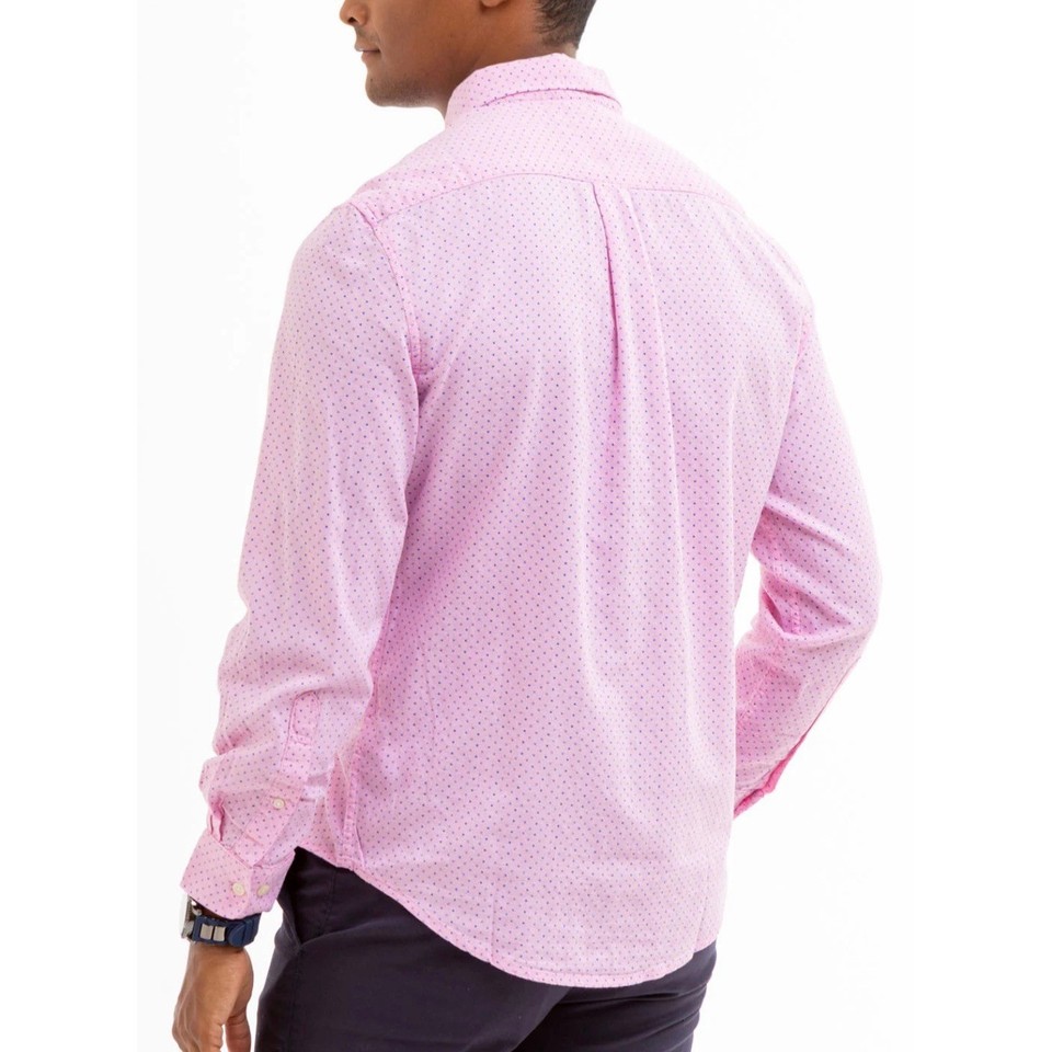 US Polo Assn Mens Medium Long Sleeve Shirt Pink Dot Print Royal Oxford ...