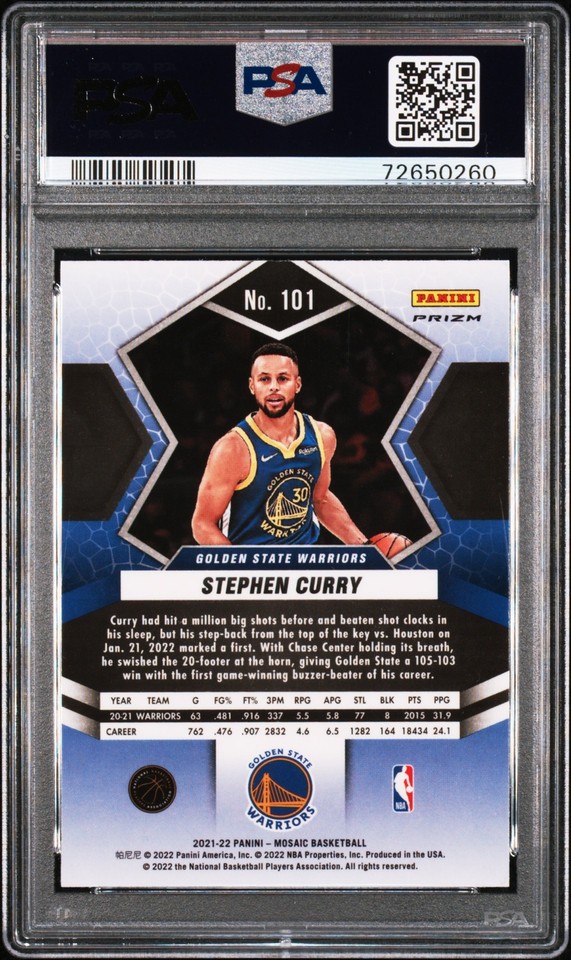 Stephen Curry 2021 Panini Green Mosaic Basketball Card #101 Graded PSA ...
