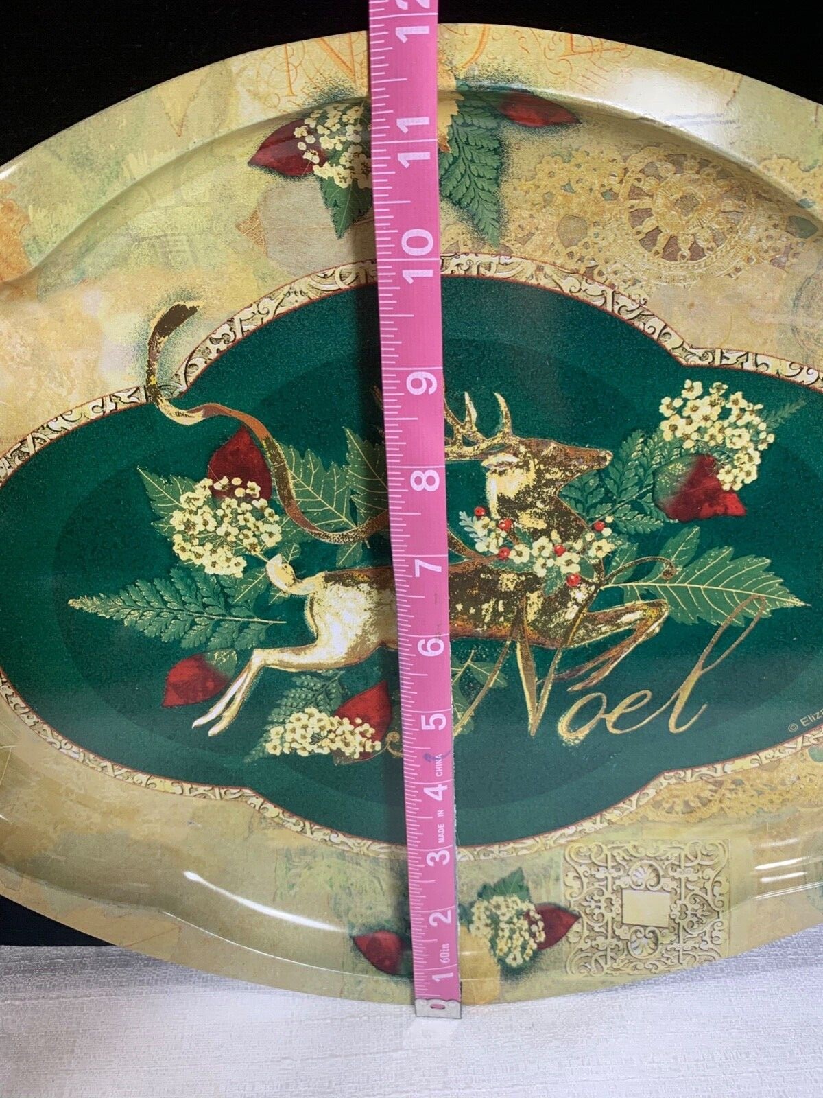 Noel Elizabeth Brownd Christmas Decor Metal TRAY Reindeer Gold Ornate ...