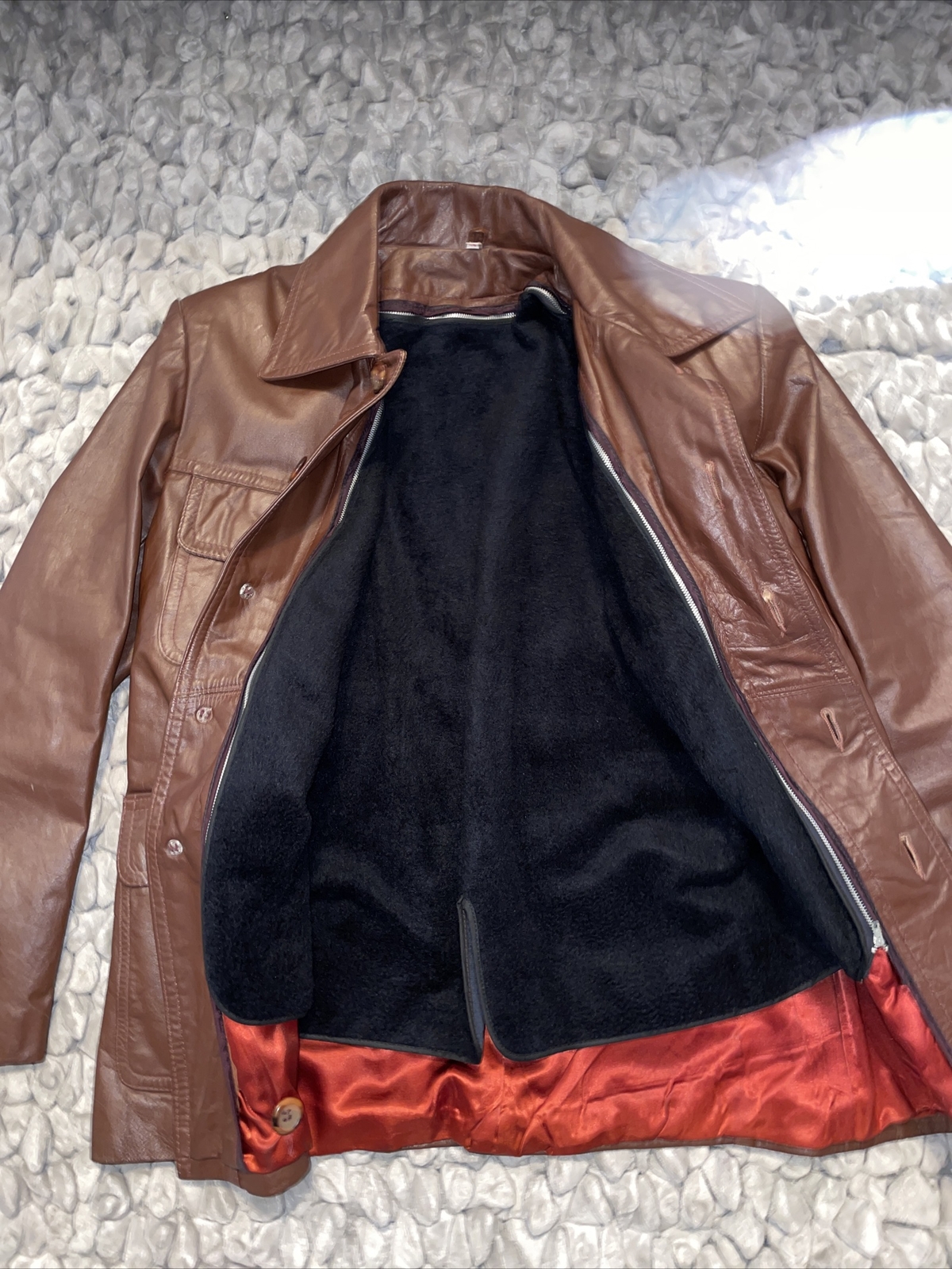 Men’s Brown Heavy Leather Jacket Removable Fleece Lin… - Gem