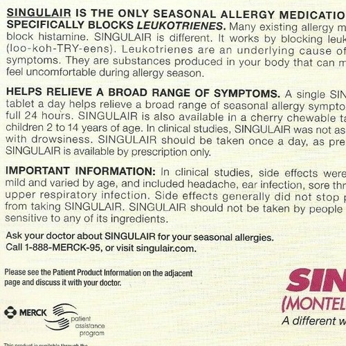 Singulair Seasonal Allergy Medicine Print Ad, Singulair Magazine Ad ...