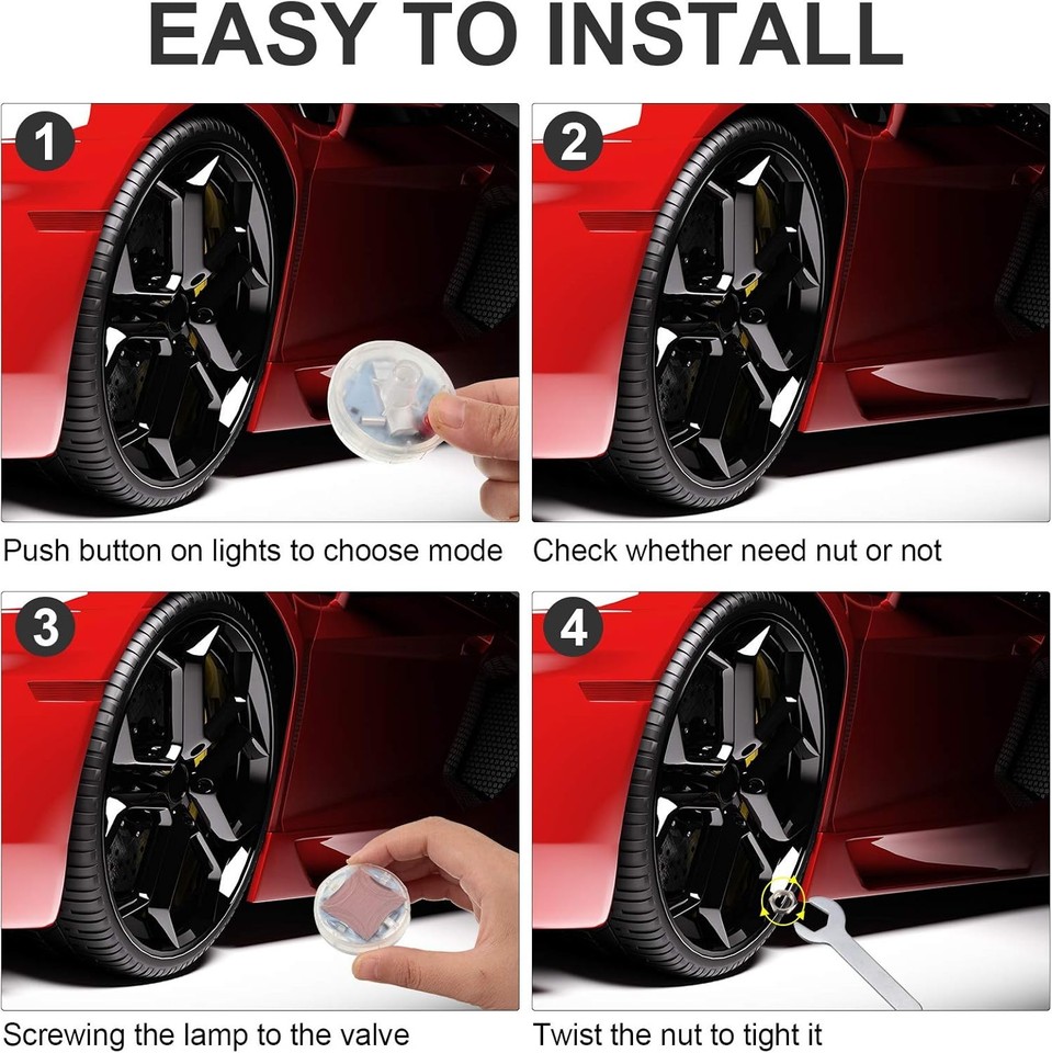 12 Pieces Car Tire Lights Wheel Valve Stem Lamp Cap Lights Solar Led ...