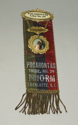 LATE 1890S EARLY 1900S POCAHONTAS TRIBE NATIVE AMERICAN INDIAN RIBBON ...