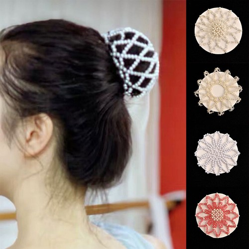 Handmade Crochet Pearls Hair Net Mesh Ballet Dancing Snood Net Hair Bun ...