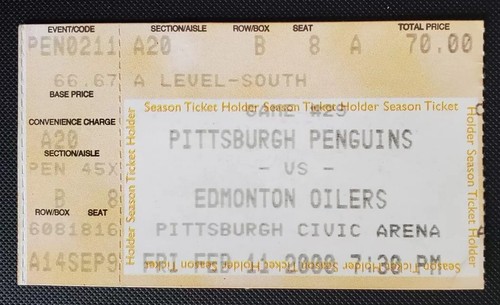 Pittsburgh Penguins Edmonton Oilers Hockey Ticket Stub 2/11 2000 Straka ...