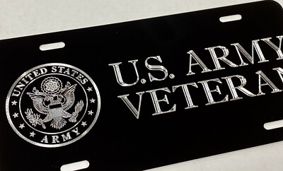 Engraved US Army Vet Veteran Car Tag Diamond Etched Black Metal License ...